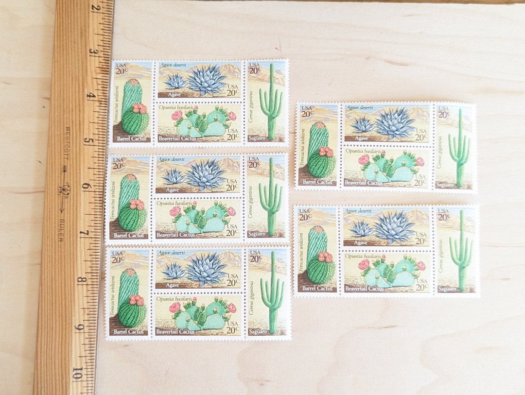 20 Desert Plant Stamps, Five Blocks of Four 20 Cent Cactus Stamps, 1981 ...