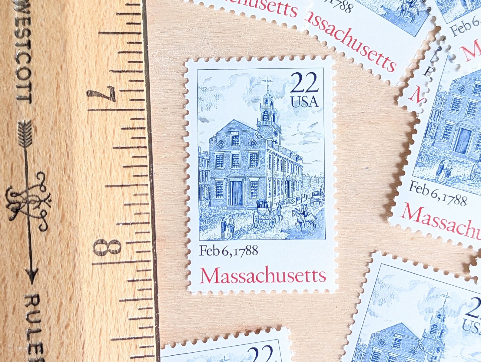 10 Massachusetts Stamps, Statehood Stamps,1987 Unused Postage Stamps ...