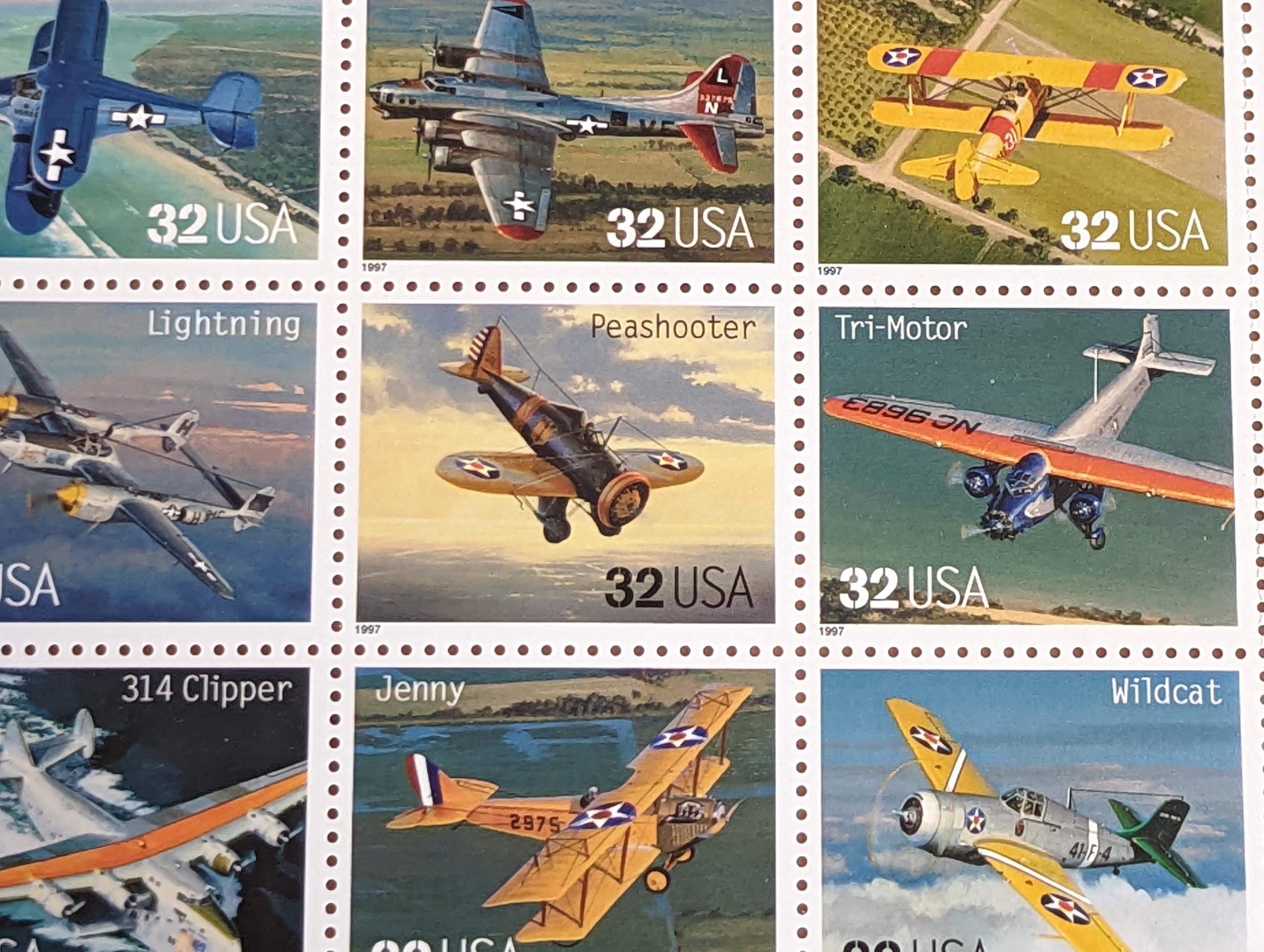 Classic American Aircraft, US Postage Stamp Sheet, 1996, Twenty 32 Cent ...