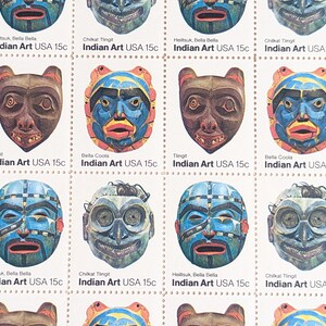 Sheet of 40 Indian Art US Postage Stamps, 15 Cents, Native American ...