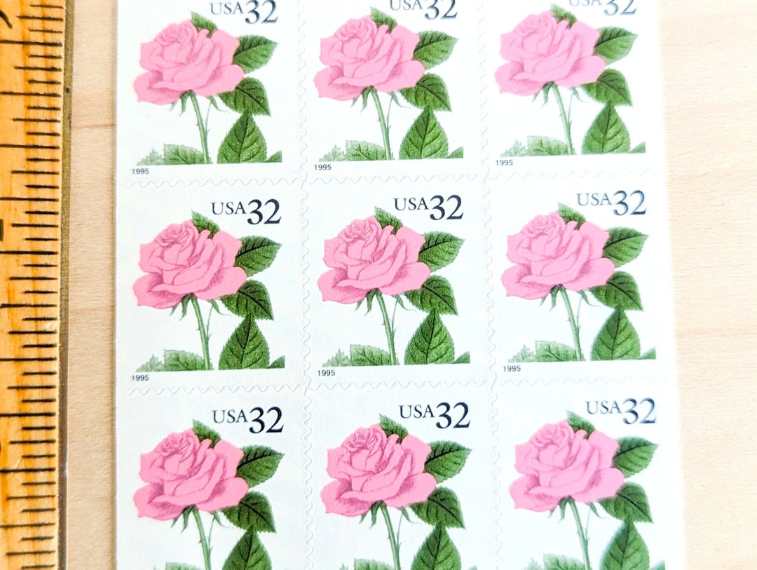 Pink Rose Stamps, Vintage Unused USPS 32 Cent Postage Stamps, 1995 ...