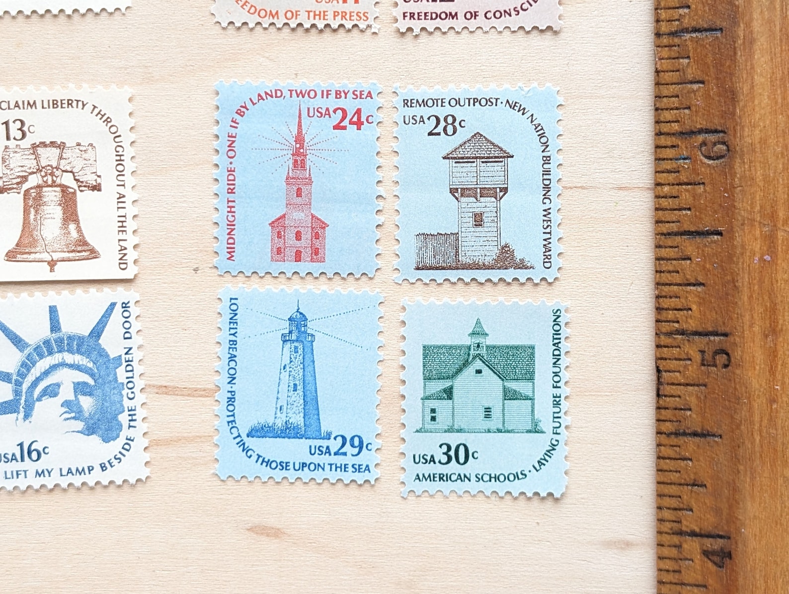 Set of 16 Americana Postage Stamps, Unused Postage, 1977-79 Scott #1581 ...