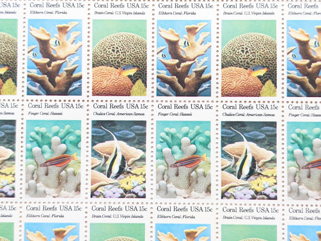 Sheet of 50 Coral Reefs Stamps, 1980 Unused Postage Stamps, 15 Cent ...