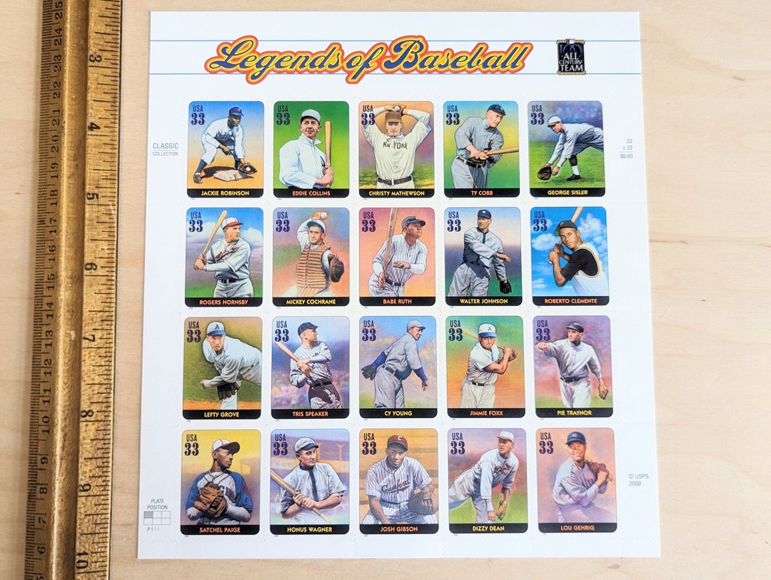 Sheet of 20 Legends of Baseball Stamps, Vintage Unused USPS 33 Cent ...