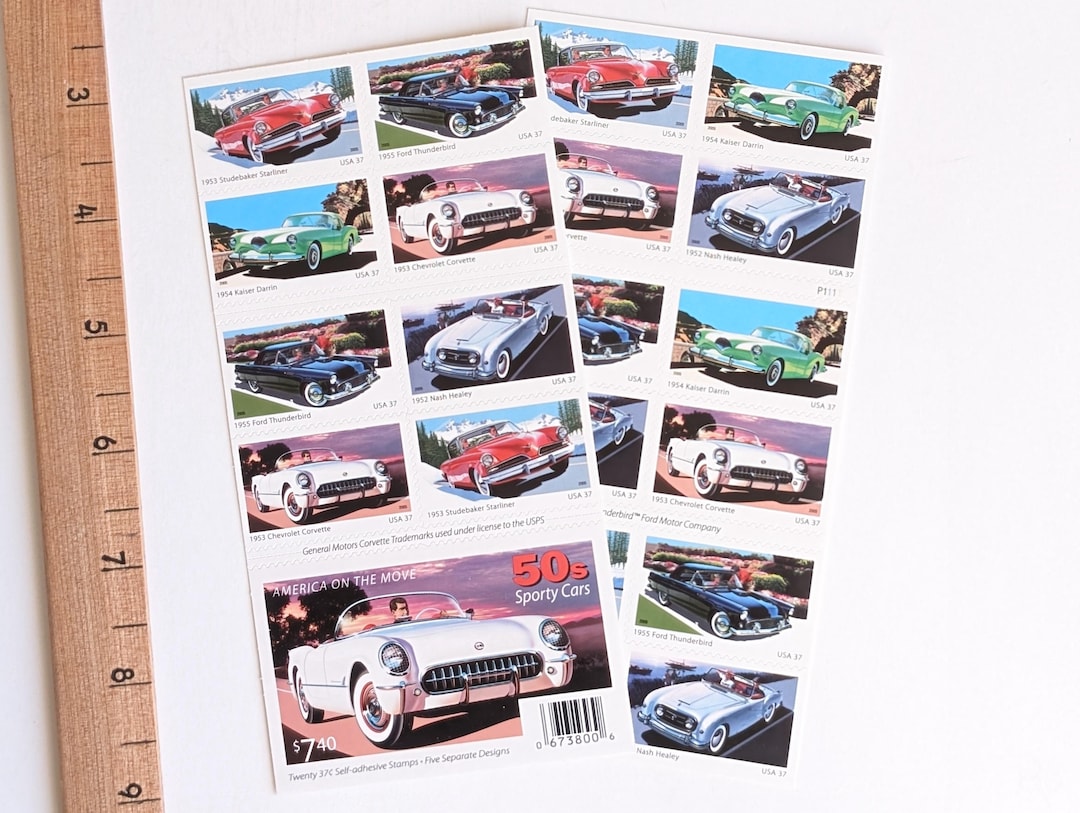 Sheet of 20 Sporty Cars Stamps, America on the Move, 37 Cent Stamps ...