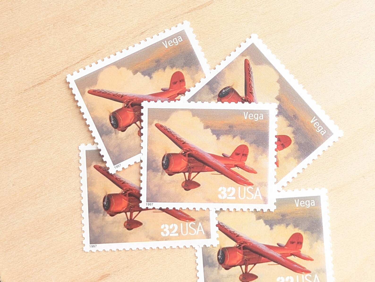 5 Vega Aircraft Stamps, Vintage Unused USPS 32 Cent Postage Stamps ...