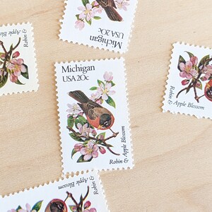 5 Michigan State Stamp, 20 Cent, 1982, State Bird and Flower, Unused ...