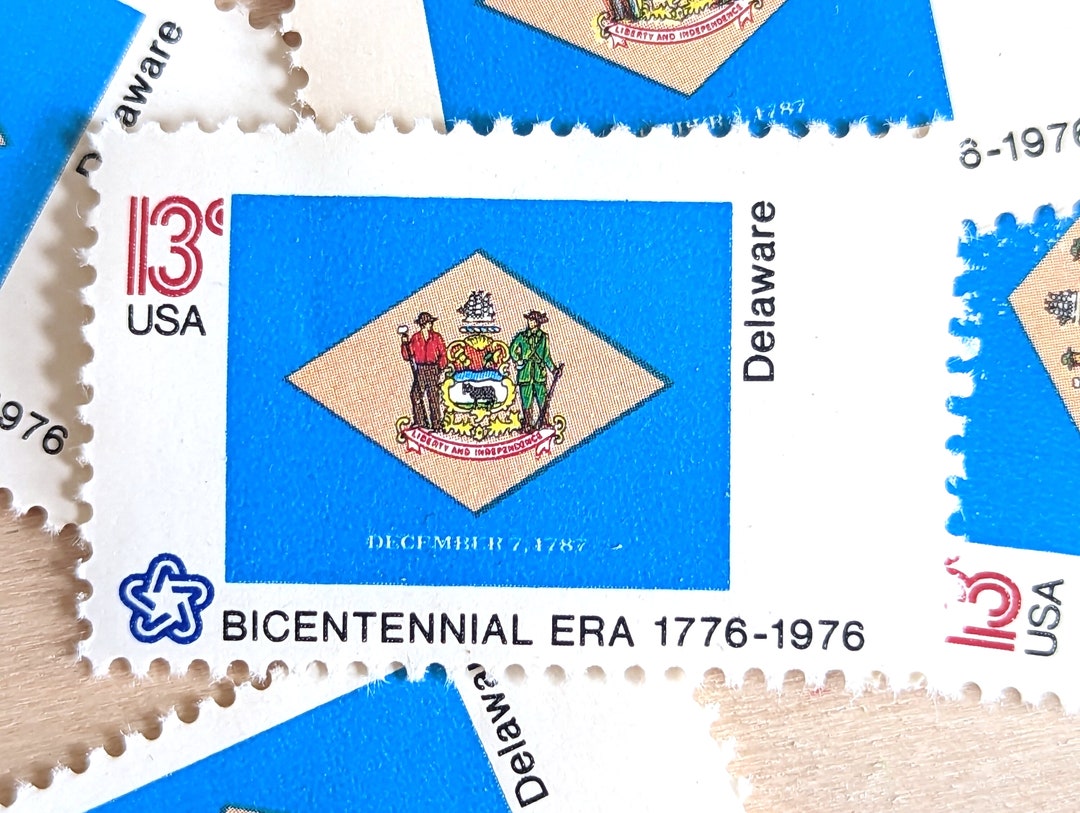 Set of 10 Delaware State Flag Stamps, Vintage Unused USPS 13 Cent ...