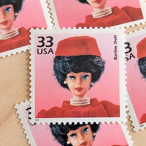 5 Barbie Doll Stamps, Vintage Unused USPS 33 Cent Postage Stamps, 1960s ...