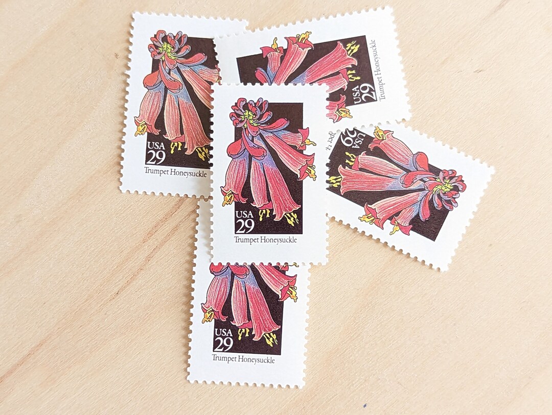 5 Trumpet Honeysuckle Wildflower 29 Cent Stamps, 1992, Vintage ...