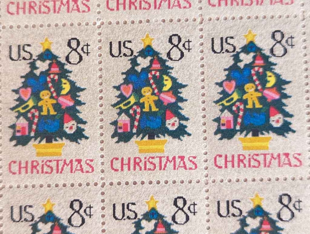 Sheet of 50 Christmas Tree Stamps, Unused Postage Stamps, 8 Cent Stamps ...