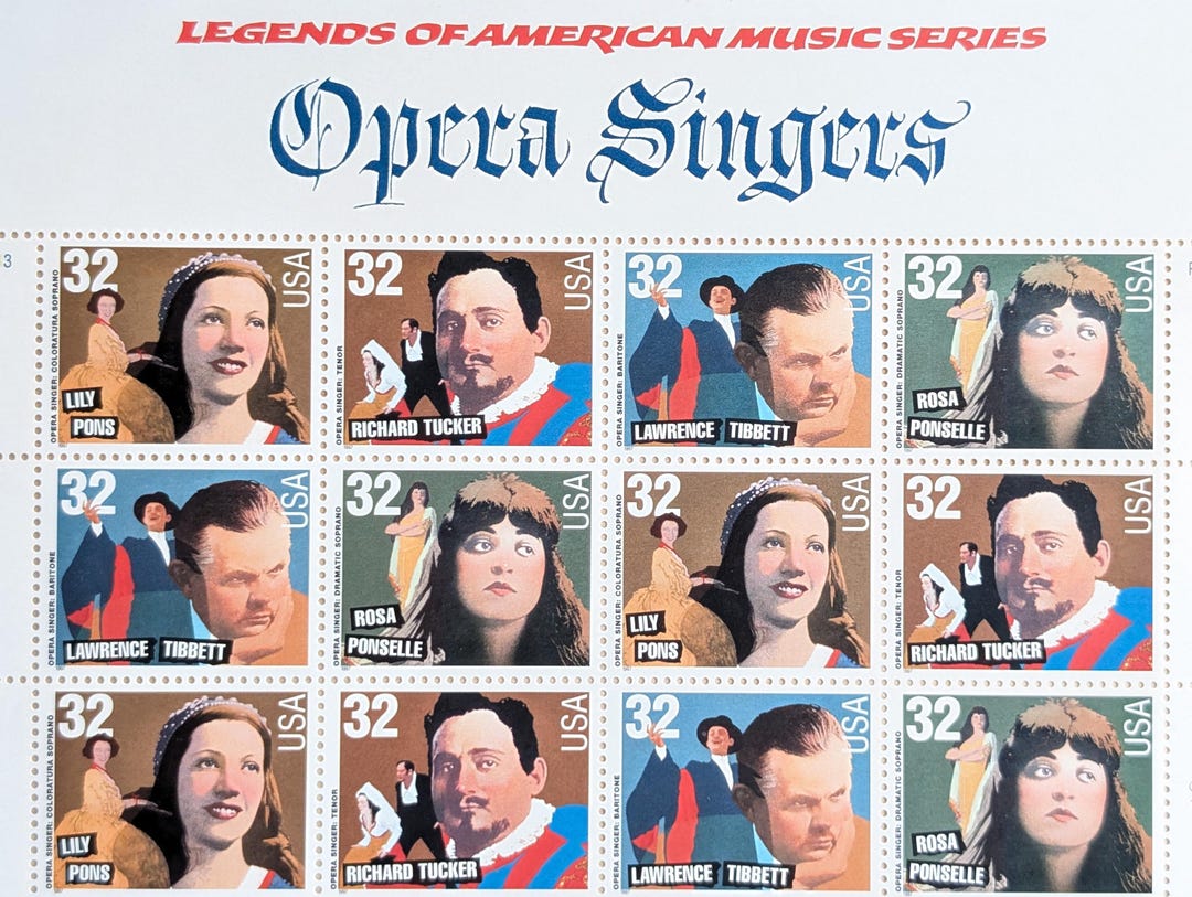 Sheet of 20 Opera Singers Stamps, 1997, Legends of American Music ...