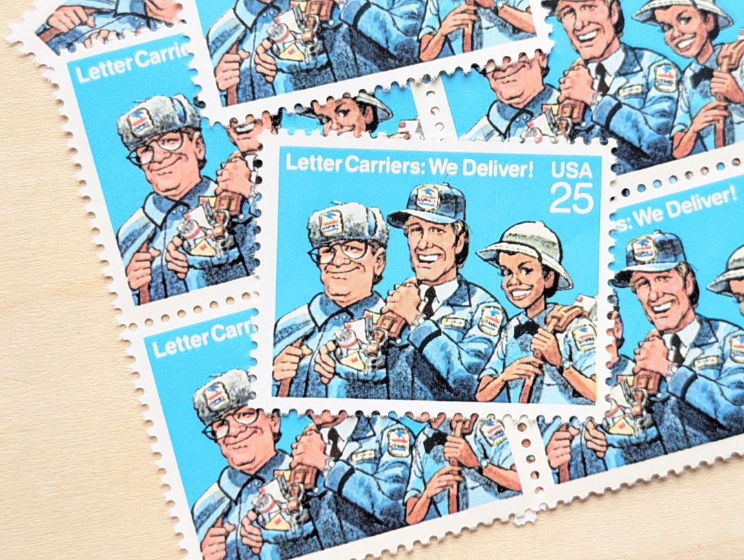 10 Letter Carriers Stamps, Vintage Unused USPS 25 Cent Postage Stamps, Letter Carriers 1989 ...