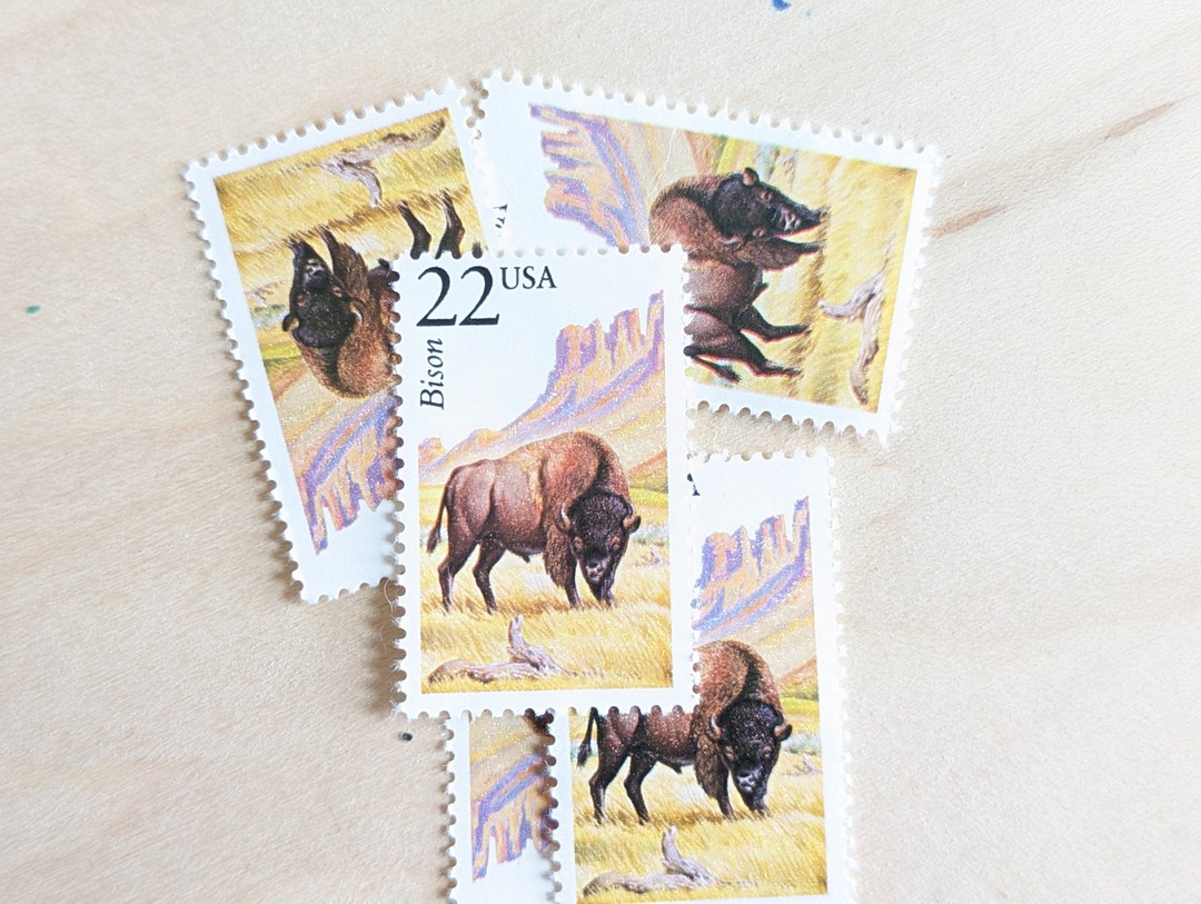 5 Bison Stamps, Vintage Unused USPS 22 Cent Postage Stamps, North ...