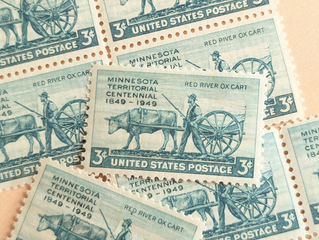 10 Minnesota Territory Red River Ox Cart Stamps, 1949 Unused Postage ...