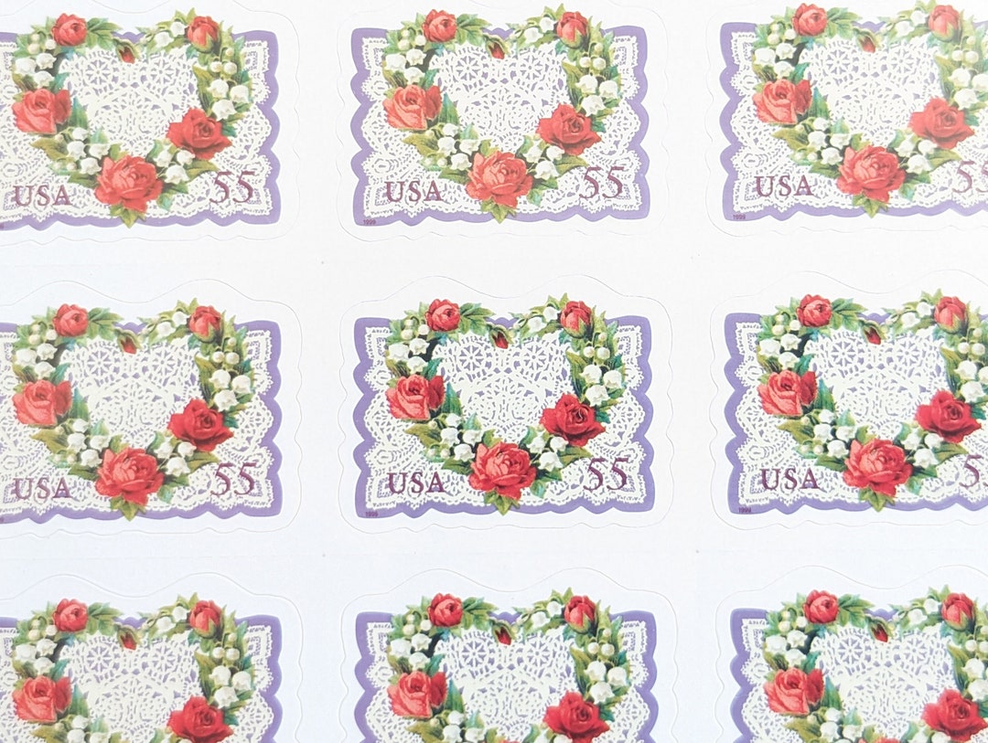 Victorian Lace Rose Heart Wreath Stamps, Vintage Unused 55 Cent USPS ...