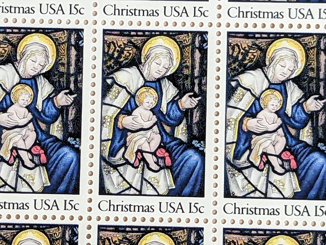 Sheet of 50 Christmas Madonna and Child Epiphany Stained Glass Stamps ...