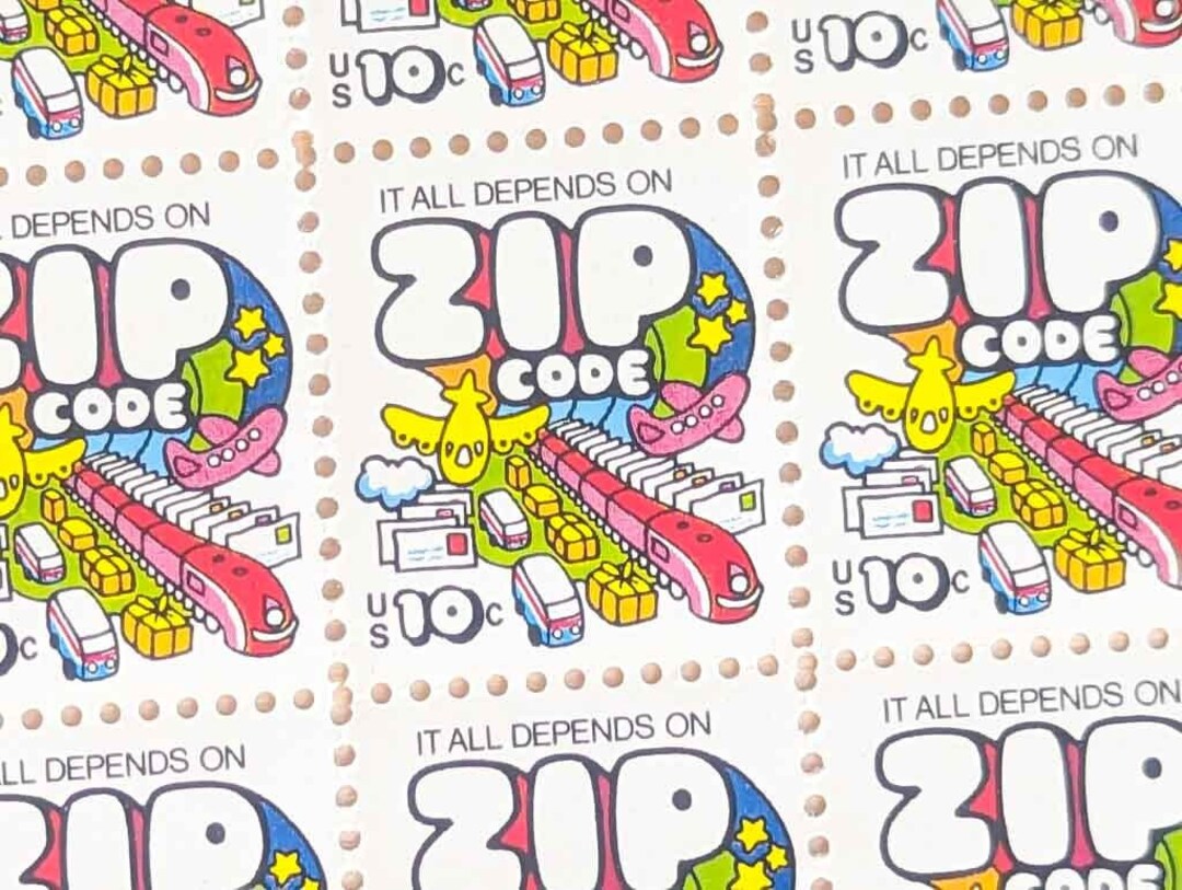 Sheet of 100 It All Depends on Zip Code Stamps, 1974 Unused Postage ...