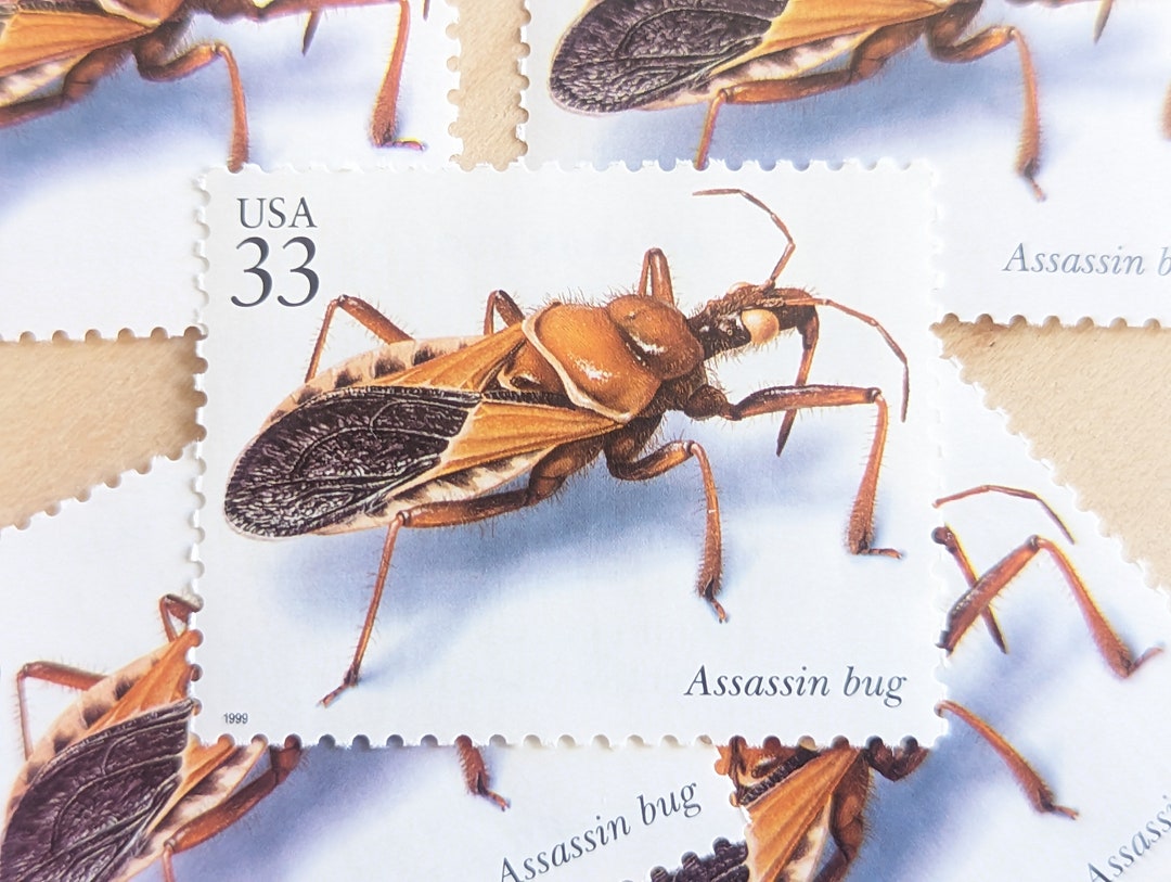 5 Assassin Bug Stamps, Vintage Unused USPS 33 Cent Stamps, Insects and ...