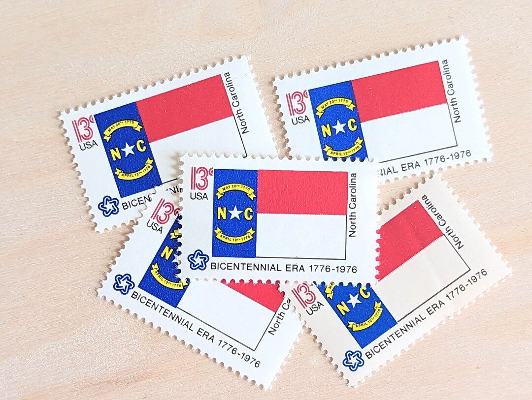 10 North Carolina State Flag Stamps, 13 Cent, 1976, State Flag, Unused ...