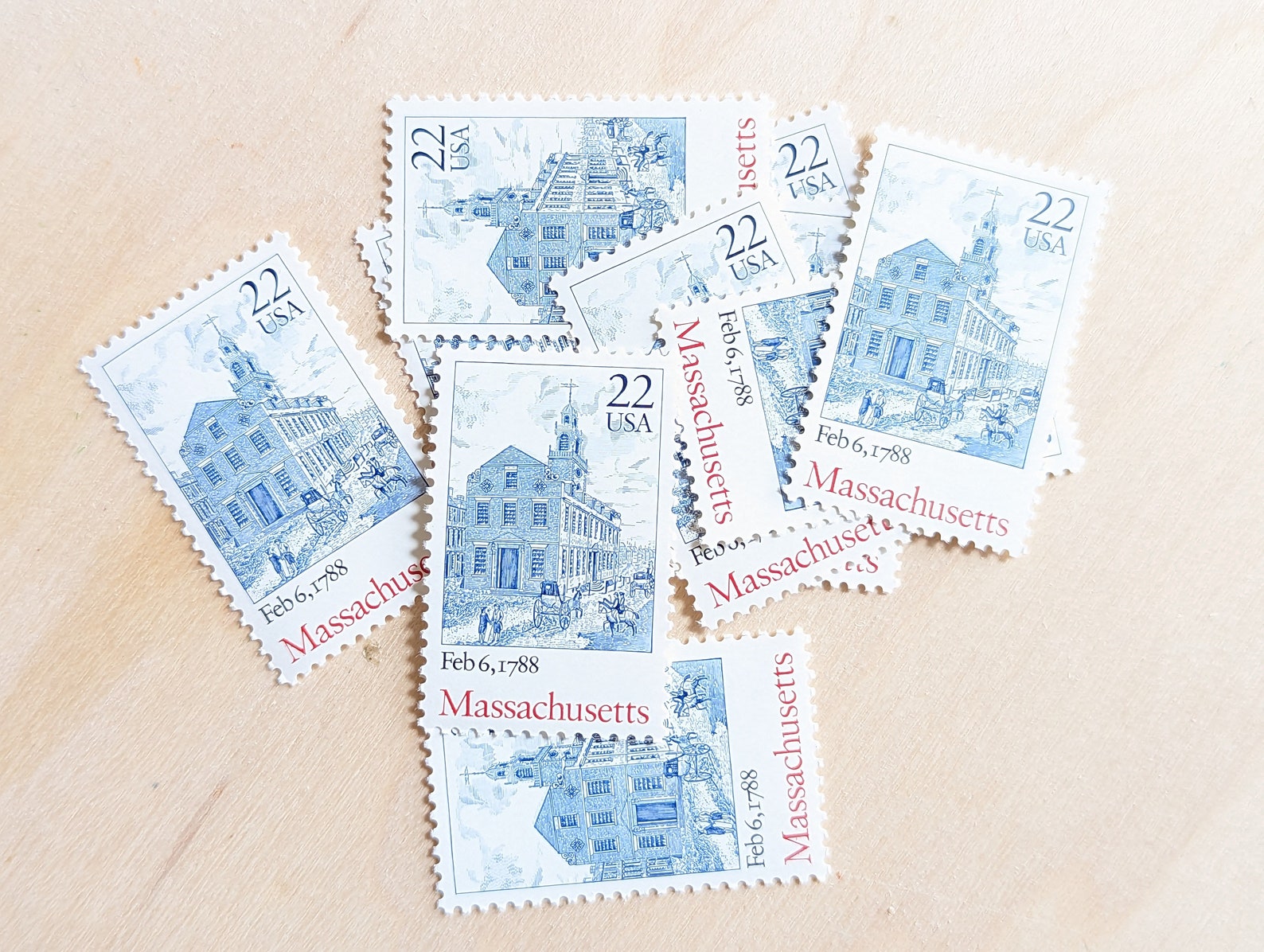 10 Massachusetts Stamps, Statehood Stamps,1987 Unused Postage Stamps ...