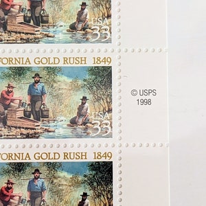 California Gold Rush 1849 Unused Postage Stamp Sheet, 1998, Twenty 33 ...