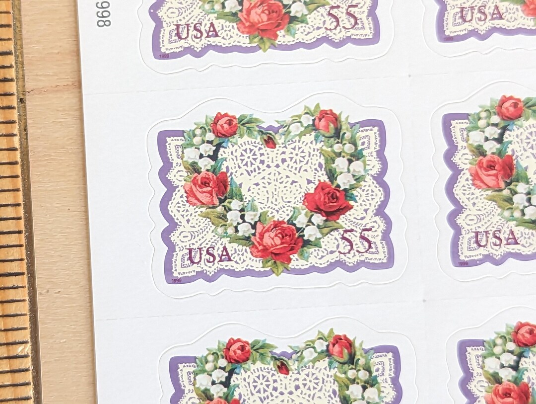Set of 10 Victorian Lace Rose Heart Wreath Postage Stamps, 55 Cent ...