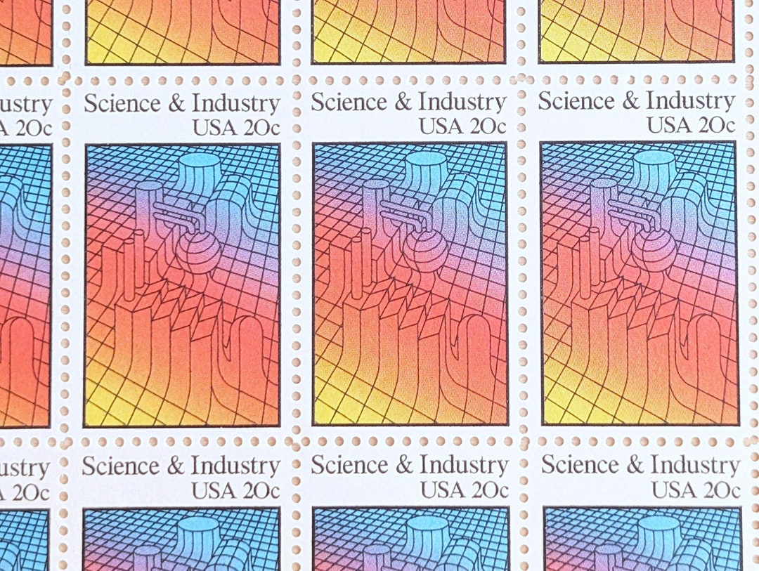 Sheet of 50 Science and Industry Stamps, 1983 Unused Postage Stamps, 20 ...