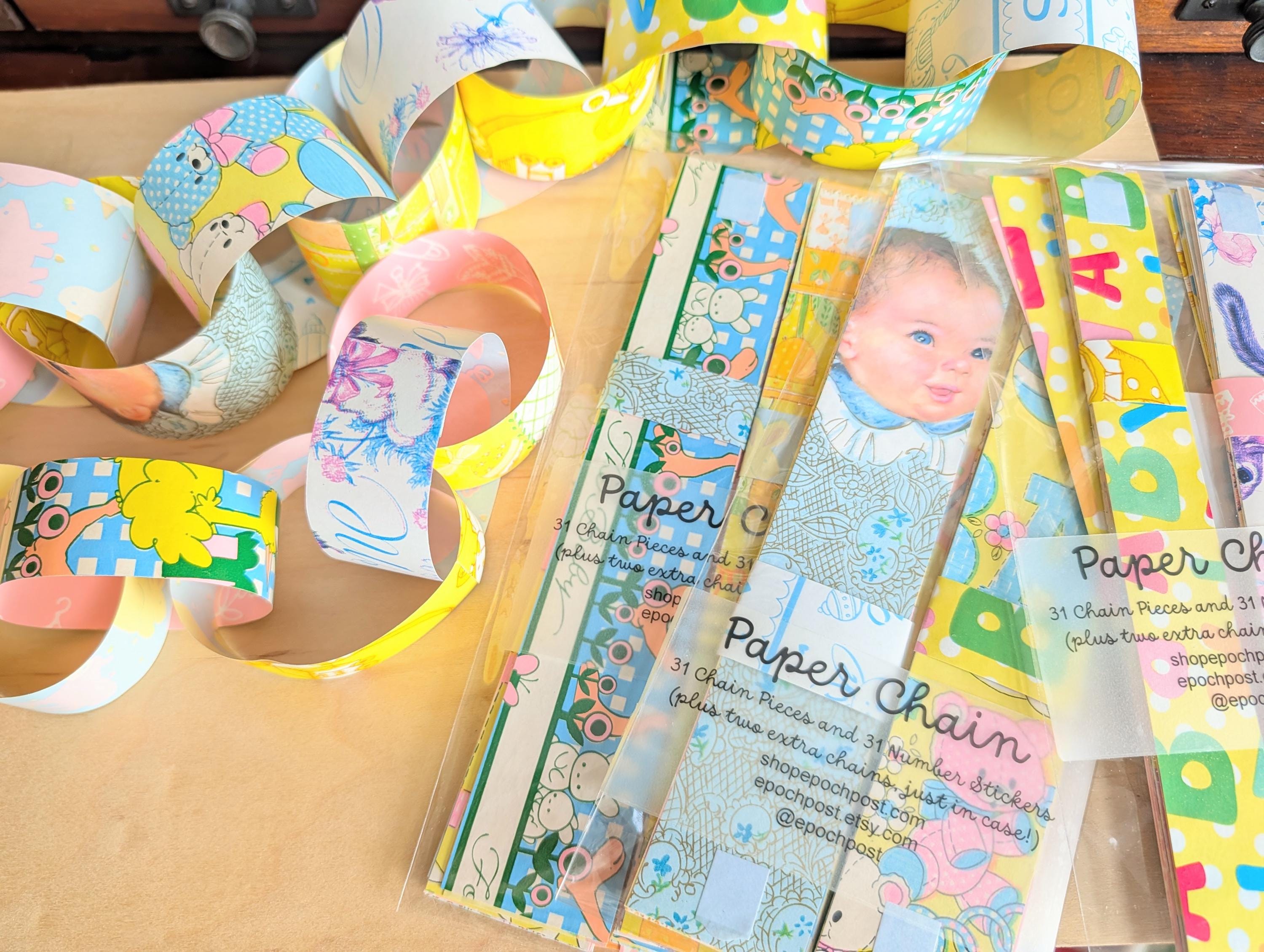 Double Sided Baby Paper Chain Kit, Vintage Wrapping Paper, 31 Chains ...