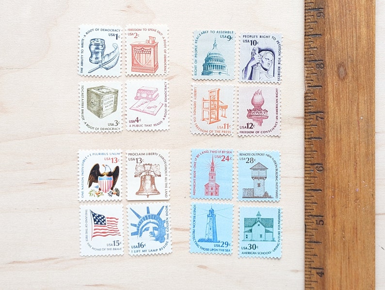 Set of 16 Americana Postage Stamps, Unused Postage, 1977-79 Scott #1581 ...