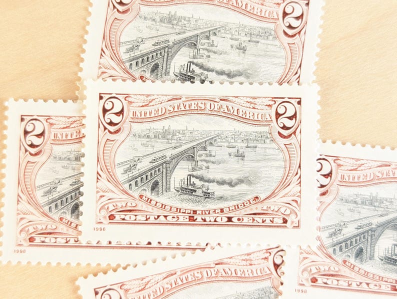 5 Mississippi River Bridge Stamps, Vintage Unused USPS 2 Cent Postage ...