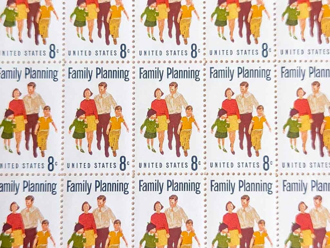 Sheet of 50 Family Planning Postage Stamps, 8 Cent Stamps, 1972, U.S ...
