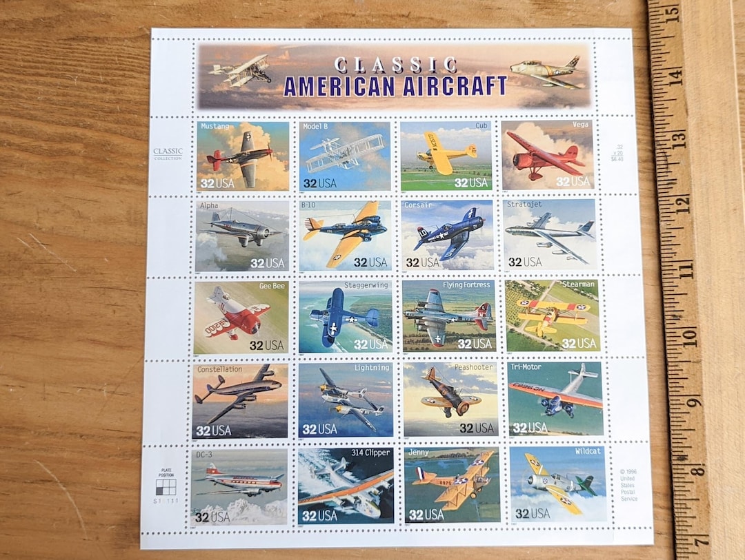 Classic American Aircraft, US Postage Stamp Sheet, 1996, Twenty 32 Cent ...