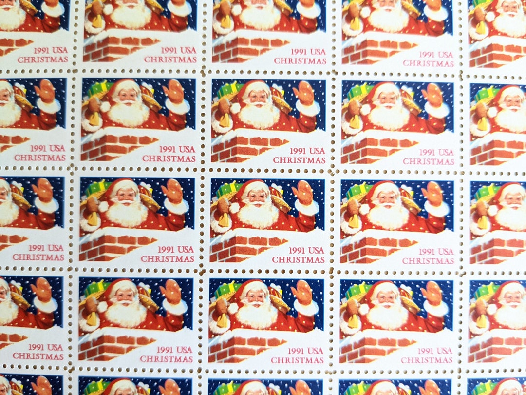 Sheet of 50 Santa Claus Greetings Stamps, 1991 US Postage Stamps, 29 ...