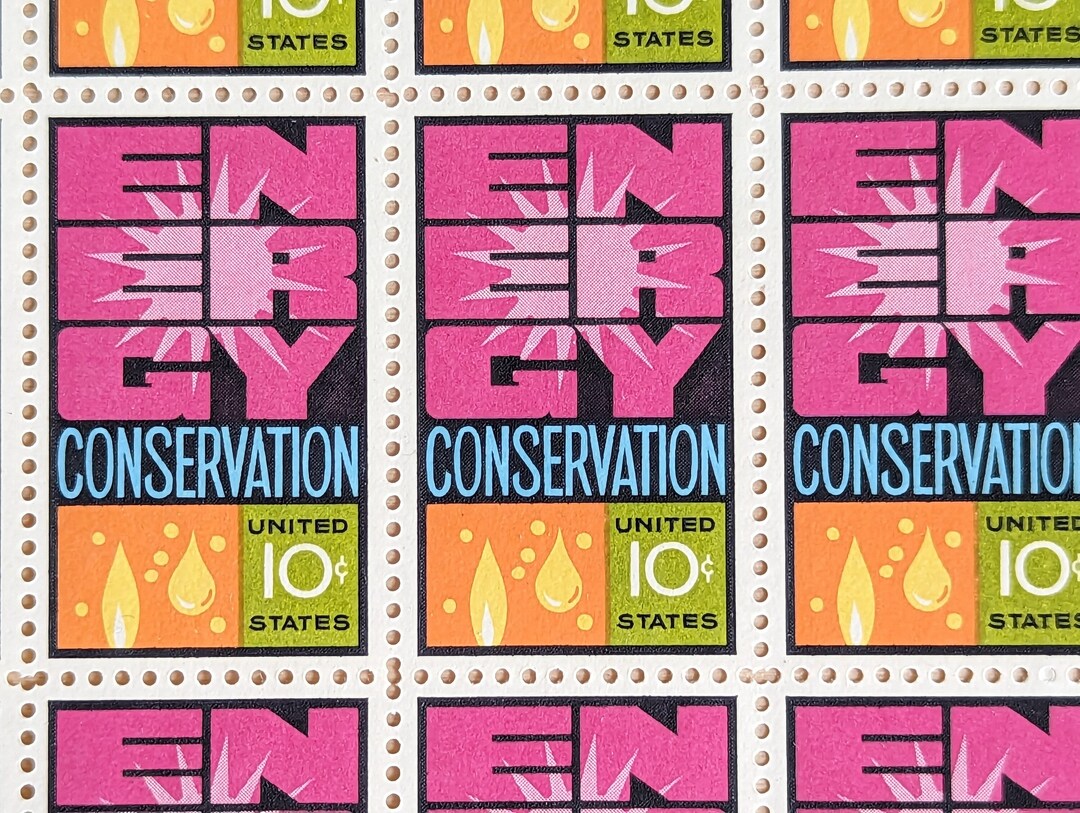 Sheet of 50 Energy Conservation Postage Stamps, 1974 10 Cent Stamps ...