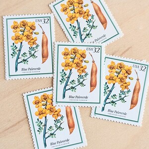 5 Blue Paloverde Stamps, 32 Cent, Flowering Tree Stamps, 1998, Unused ...