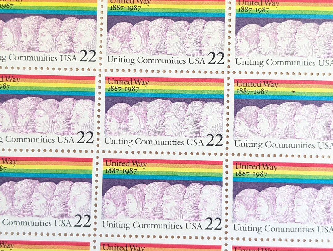 Sheet of 50 United Way Stamps, 1987 Unused Postage Stamps, 22 Cent ...