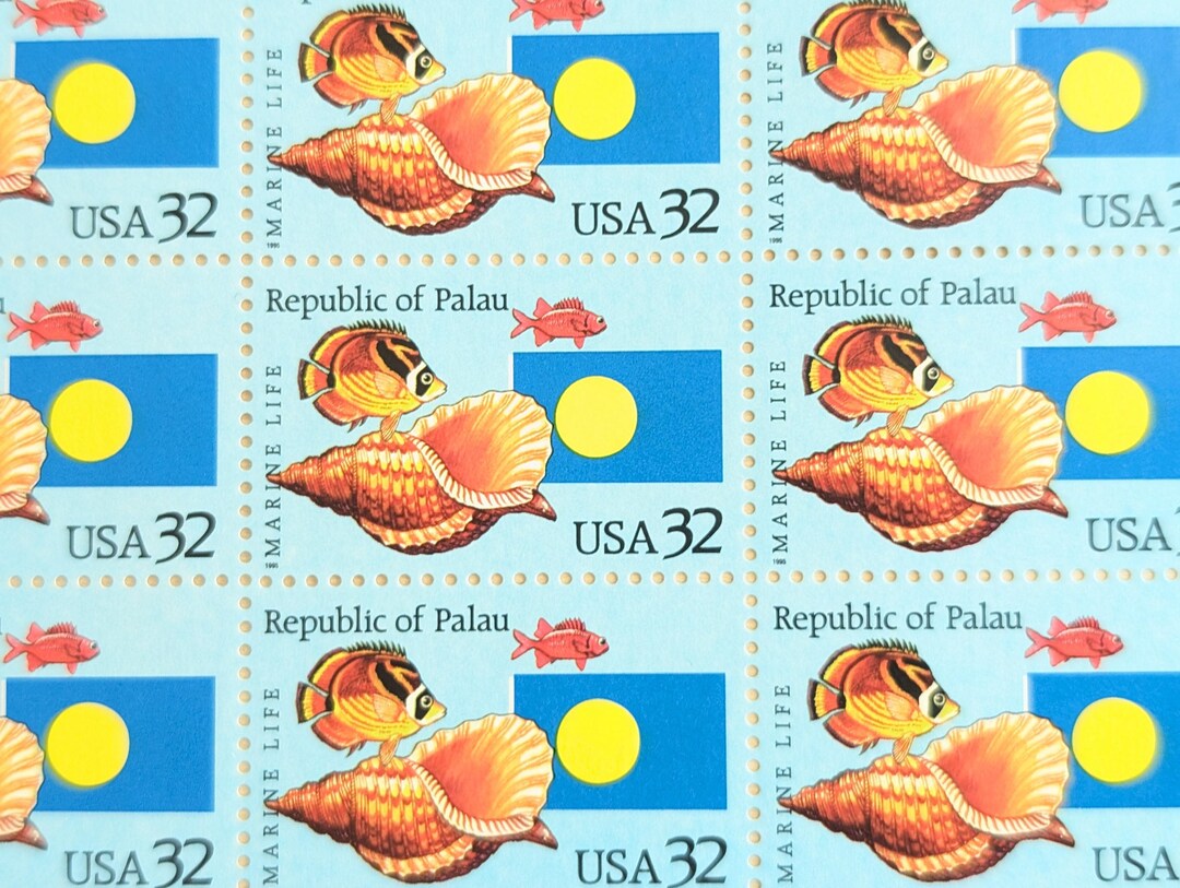 Sheet of 50 Republic of Palau Stamps, 1995 Unused Postage Stamps, 32 ...
