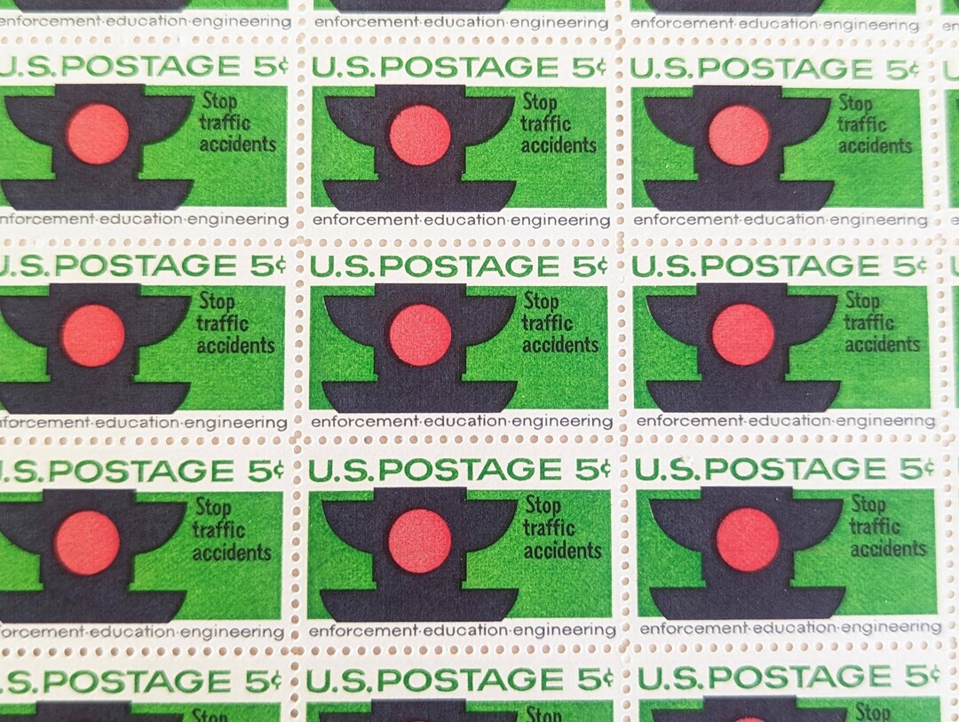 Sheet of 50 Traffic Light Stamps, Stop Traffic Light Accidents 1965, 5 ...