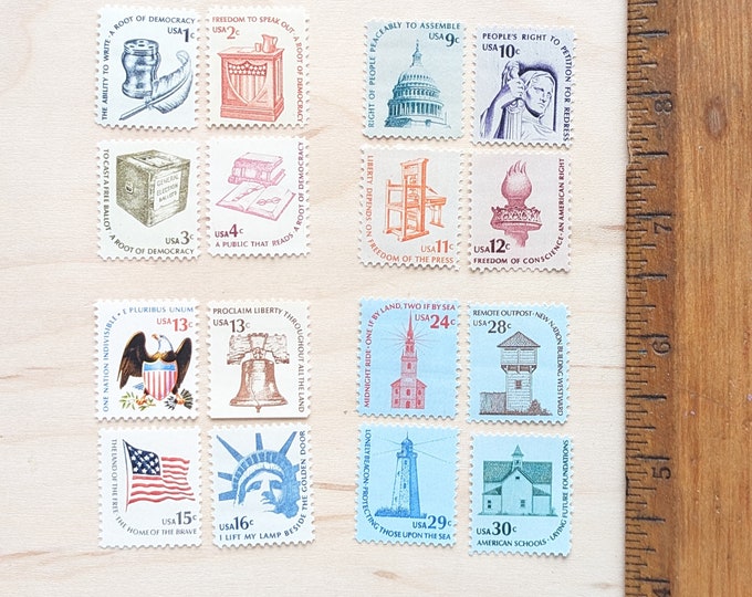 Set of 16 Americana Postage Stamps, Unused Postage, 1977-79 Scott 1581 ...