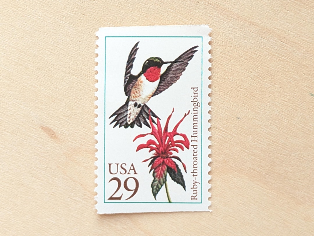 5 Ruby Throated Hummingbird Stamp, Vintage Unused USPS 29 Cent Postage ...