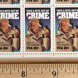 Sheet of 50 Crime Dog Postage Stamps, 20 Cent Stamps, 1984, Take a Bite ...