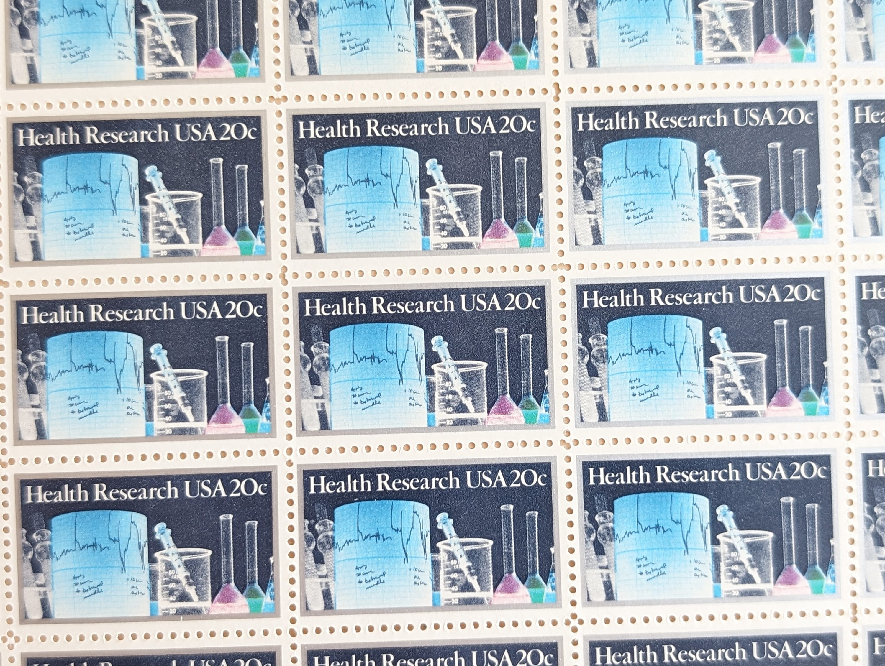 Sheet of 50 Health Research Stamps, 1984 Unused Postage Stamps, 20 Cent ...