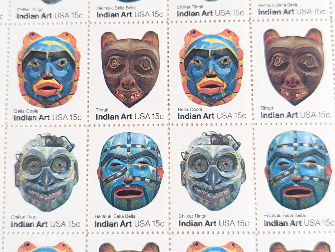 Sheet of 40 Indian Art US Postage Stamps, 15 Cents, Native American ...