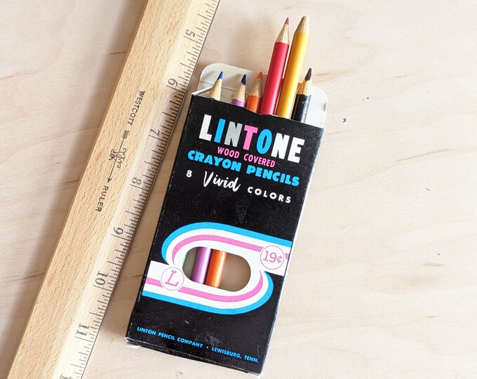 Lintone Wood Covered Crayon Pencils, 8 Vivid Colors, Vintage Coloring ...