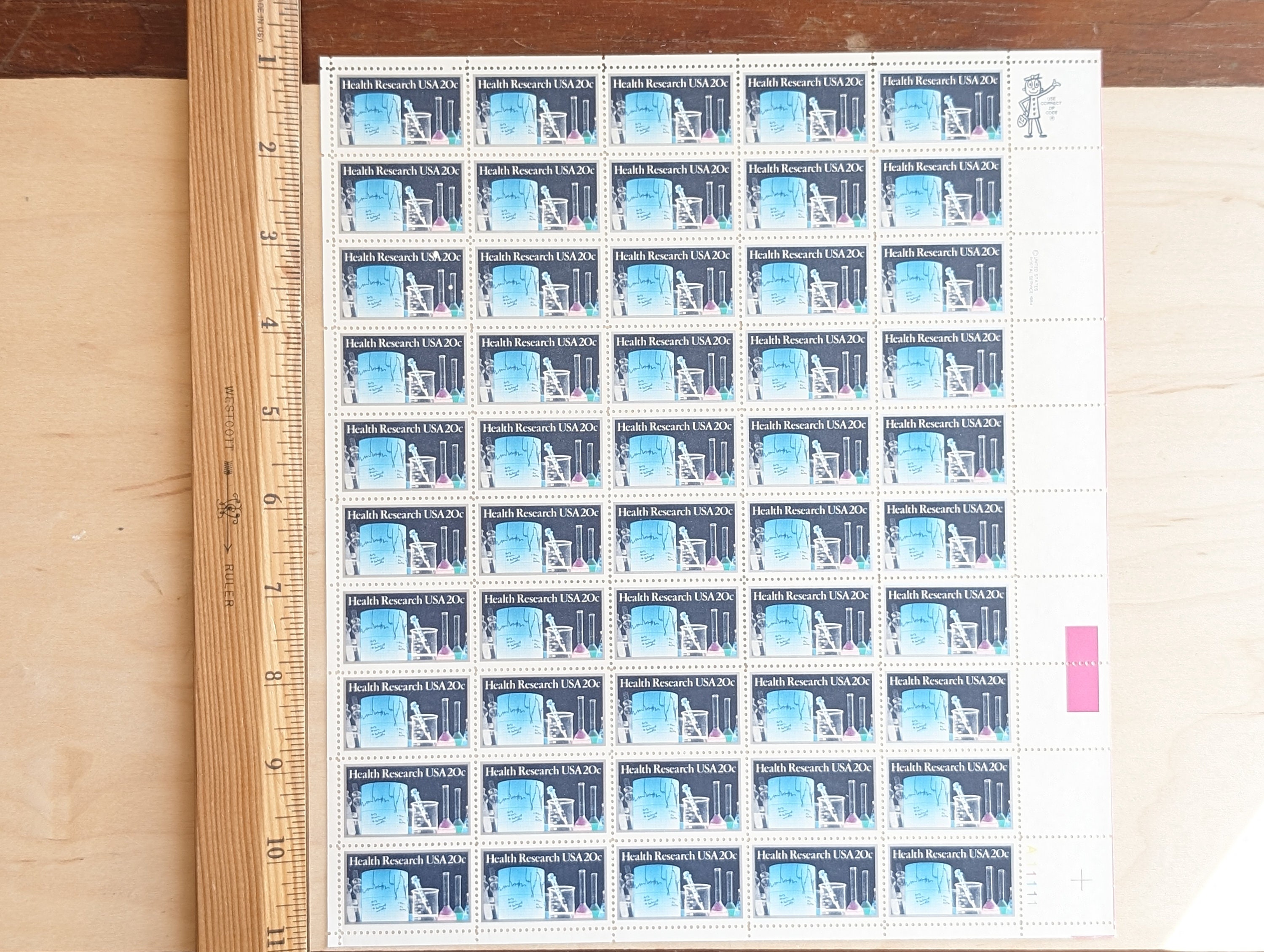 Sheet of 50 Health Research Stamps, 1984 Unused Postage Stamps, 20 Cent ...