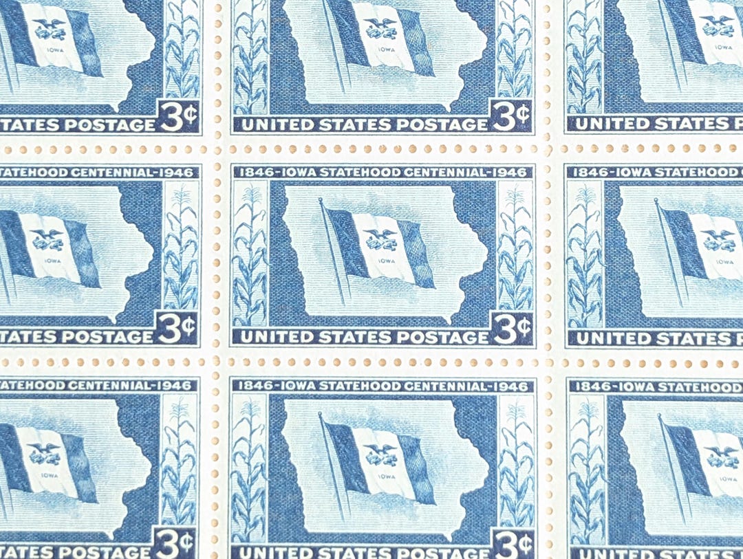 Sheet of 50 Iowa Statehood Stamps, 3 Cent 1946 Unused US Postage Stamps ...