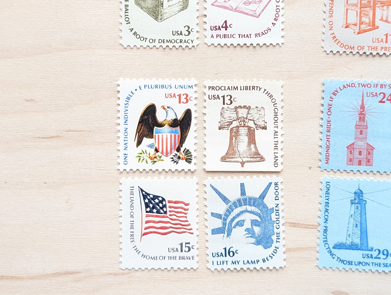 Set of 16 Americana Postage Stamps, Unused Postage, 1977-79 Scott #1581 ...