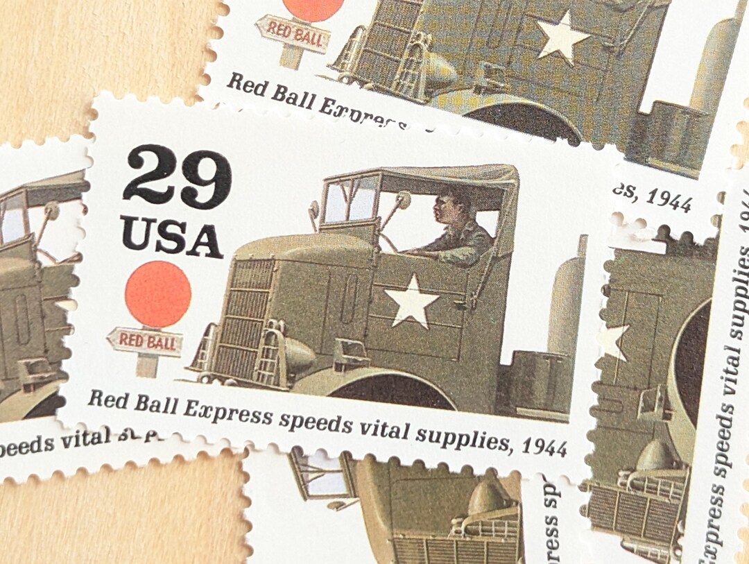 5 Red Ball Express Stamps, Vintage Unused USPS 29 Cent Postage Stamps ...