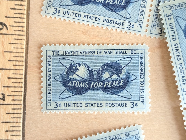 10 Atoms for Peace Stamps, 1955 Unused Postage Stamps, 3 Cent Stamps ...